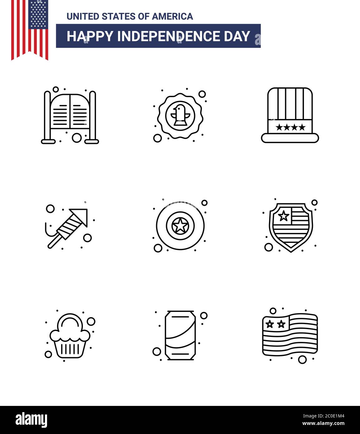 9 Creative USA Icons Modern Independence Signs and 4th July Symbols of ...