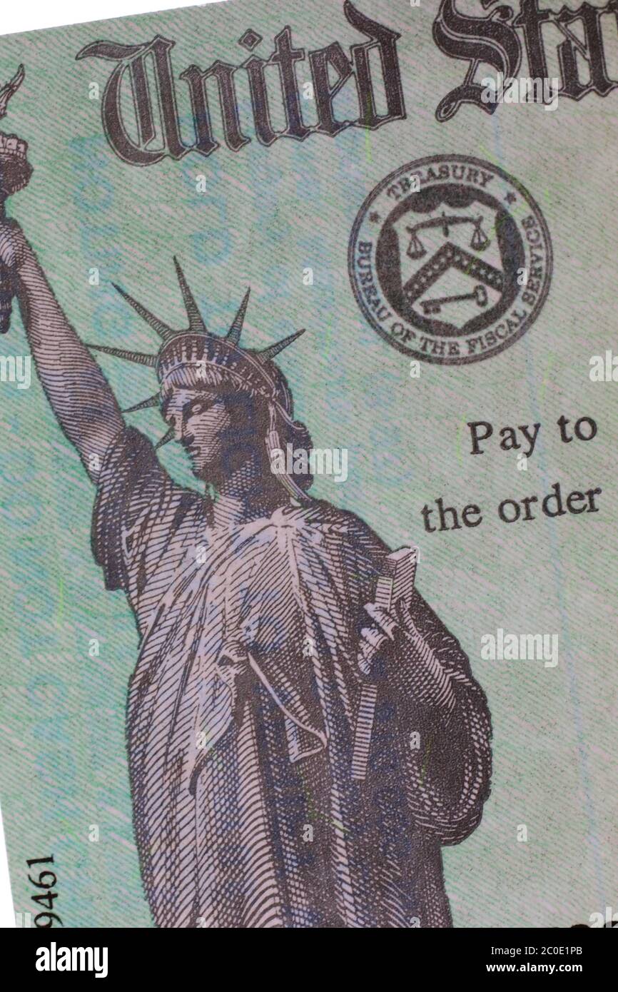 Statue of Liberty on a US treasury check Stock Photo - Alamy