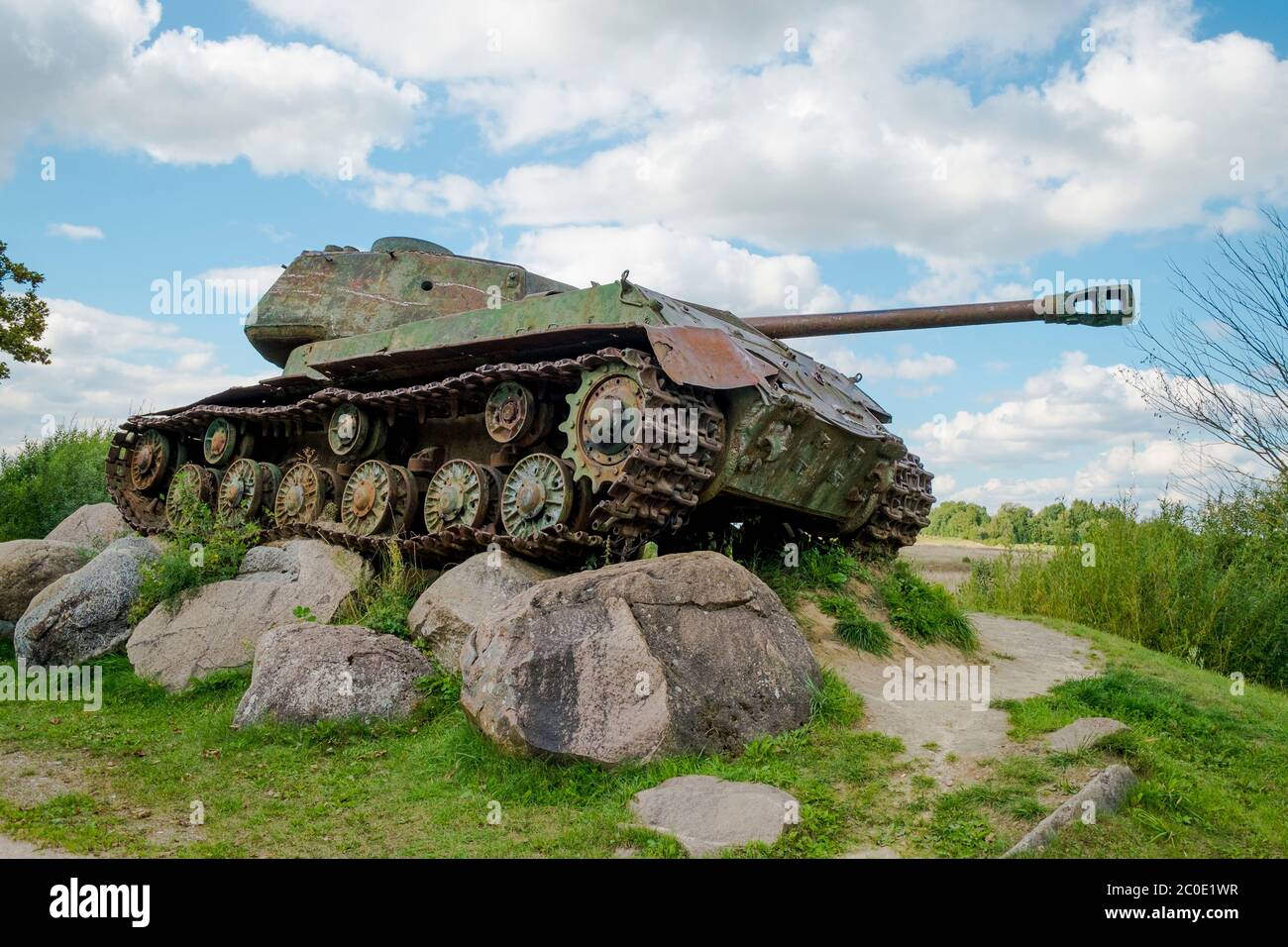 An old, rusty USSR, Soviet, CCCP tank. At the curious, homemade ...