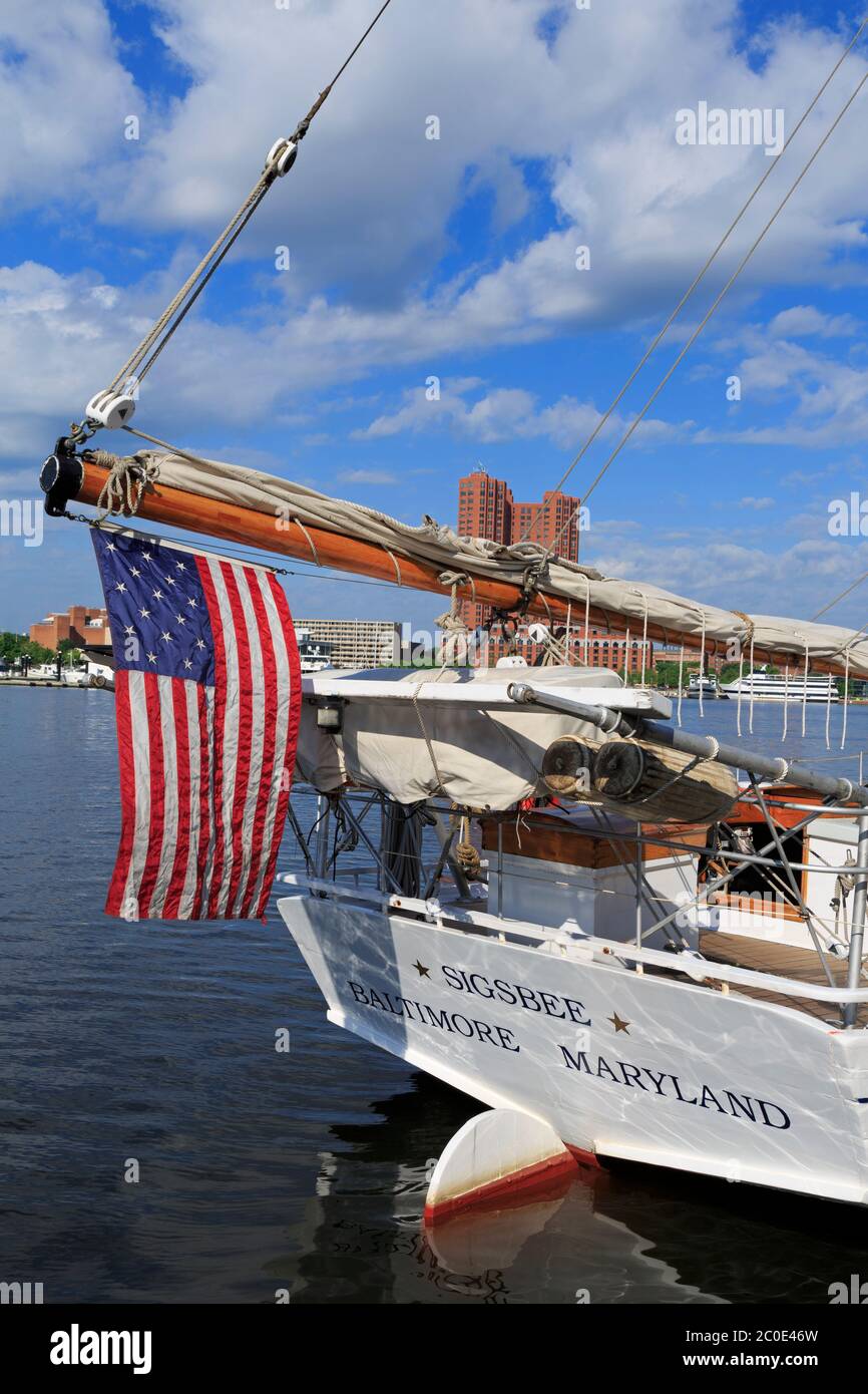 Historic sailing boat Sigsbee, Inner Harbor, Baltimore, Maryland, USA ...