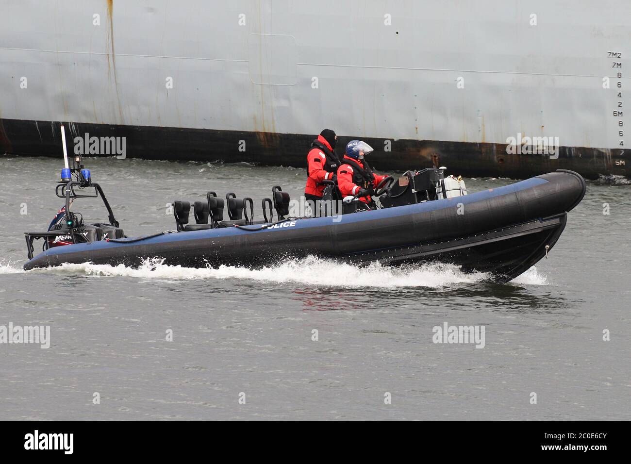 A Ministry of Defence Police RHIB passing Greenock as escort for a port ...