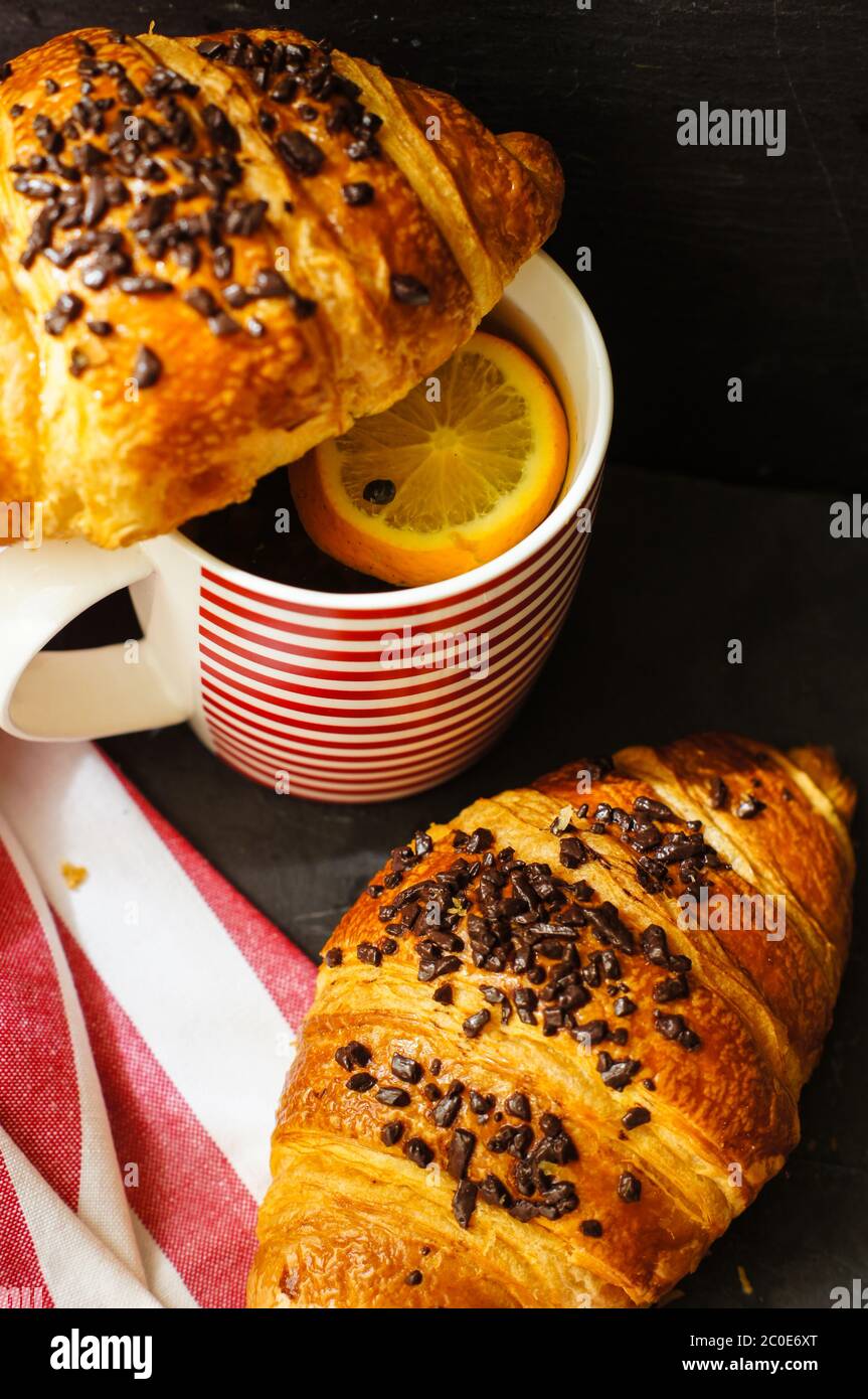 Traditional breakfast with croissant Stock Photo - Alamy