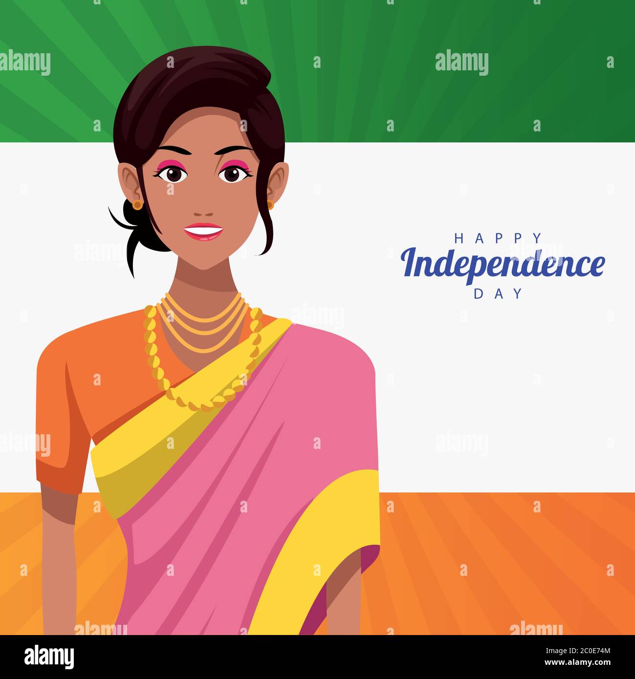 india happy independence day celebration card with woman and flag ...
