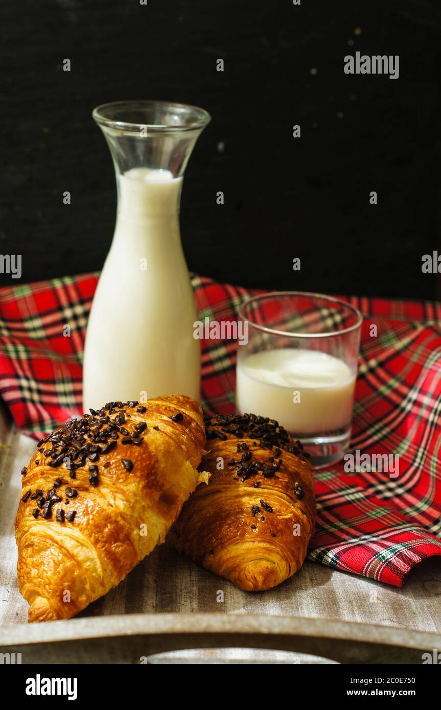 Traditional breakfast with croissant Stock Photo - Alamy