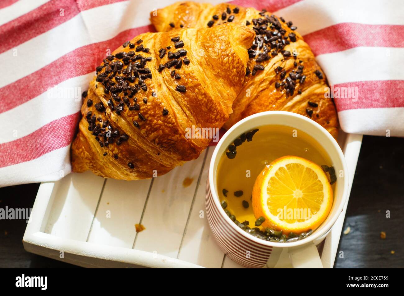 Traditional breakfast with croissant Stock Photo - Alamy