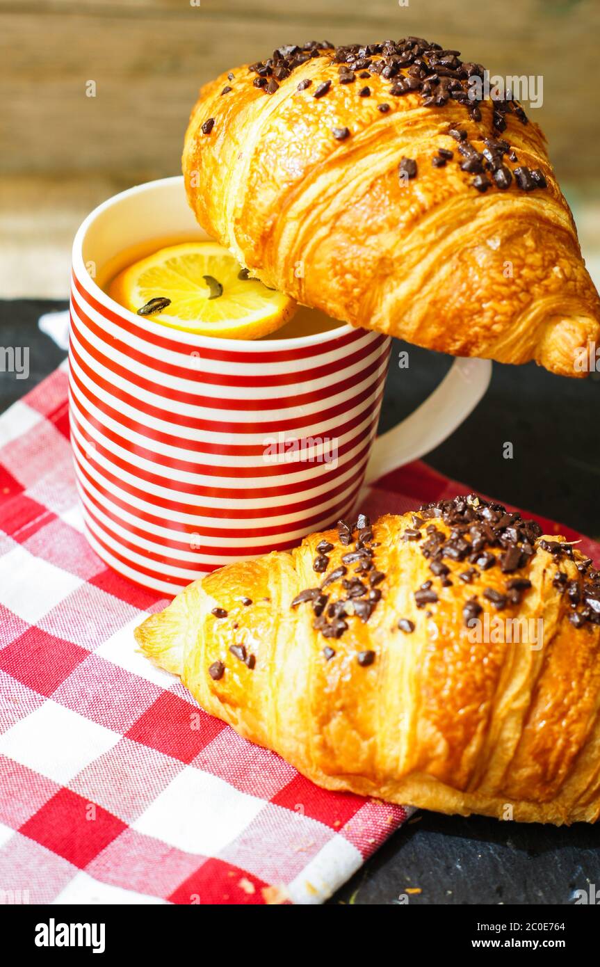 Traditional breakfast with croissant Stock Photo - Alamy