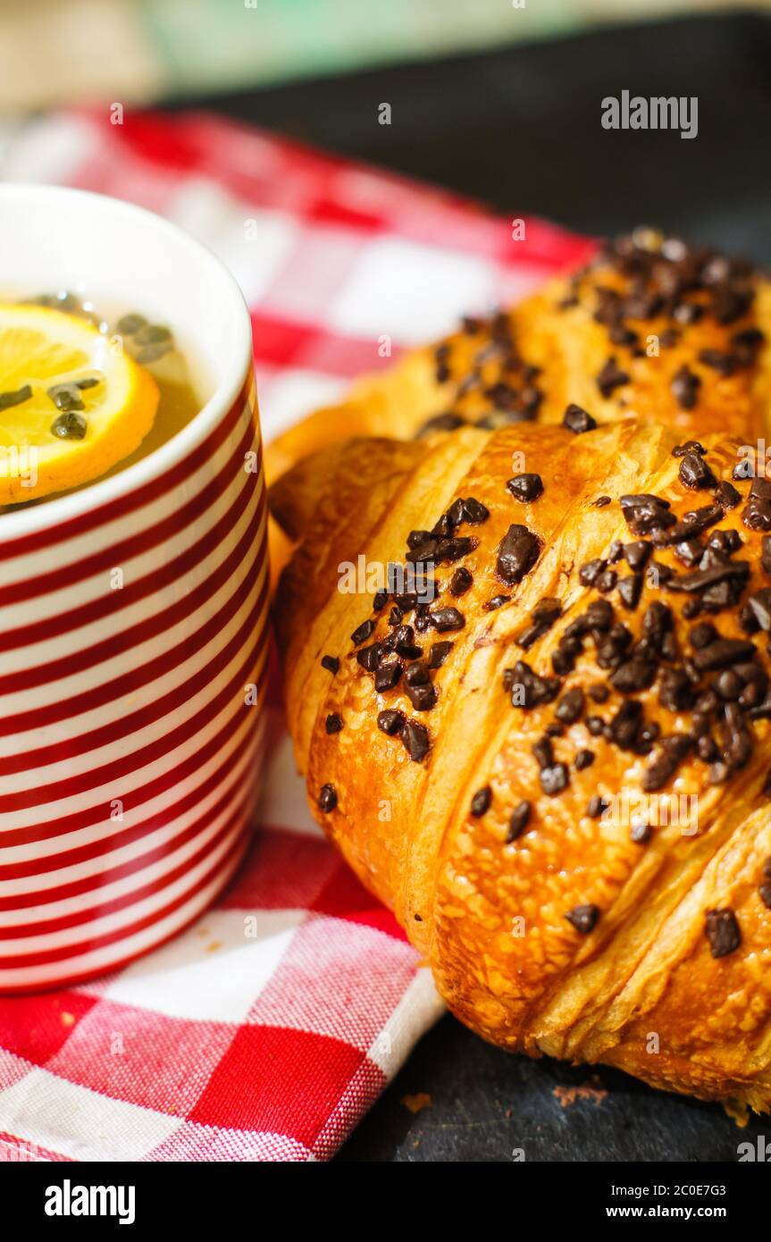 Traditional breakfast with croissant Stock Photo - Alamy
