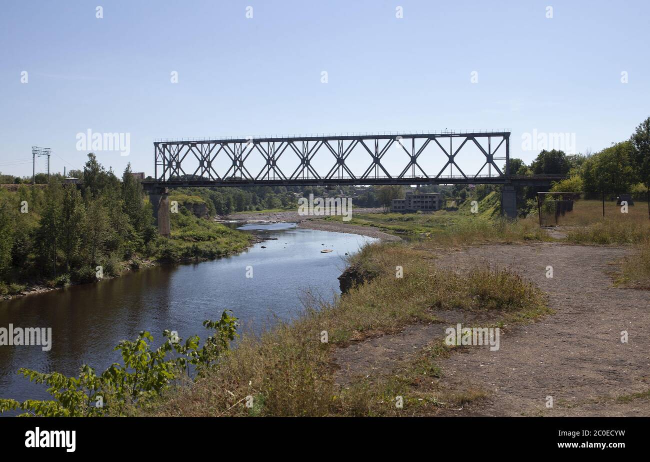 the railway bridge through the river Narva. Estoni Stock Photo - Alamy