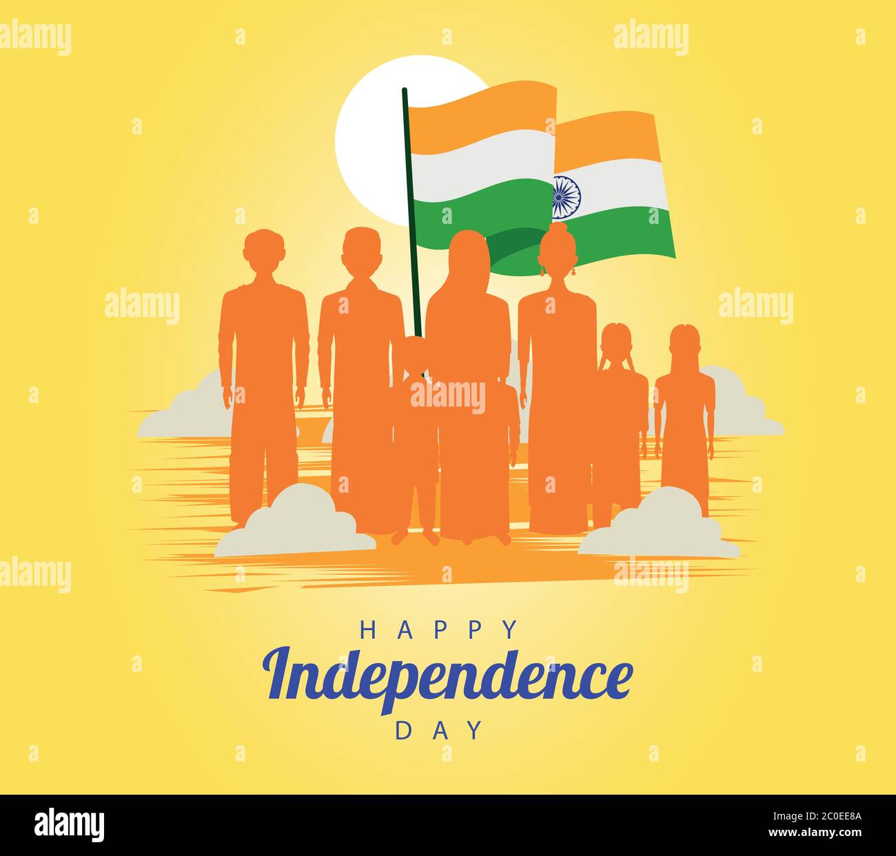 india happy independence day celebration card with people and flags ...