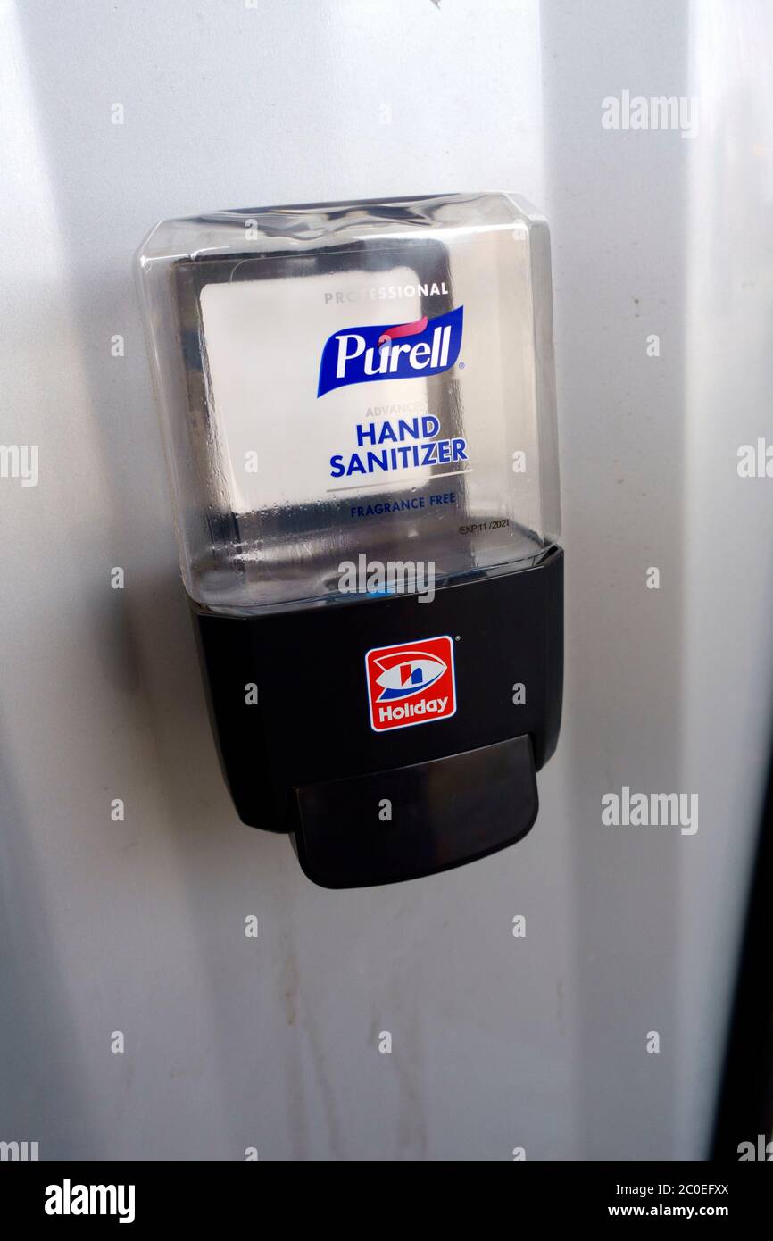 Purell container at the gas station to keep hands sanitized during the ...