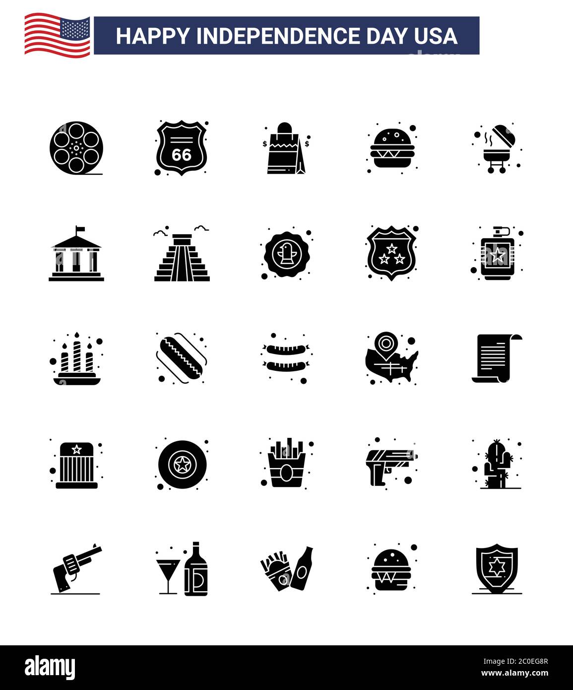 Set of 25 USA Day Icons American Symbols Independence Day Signs for ...