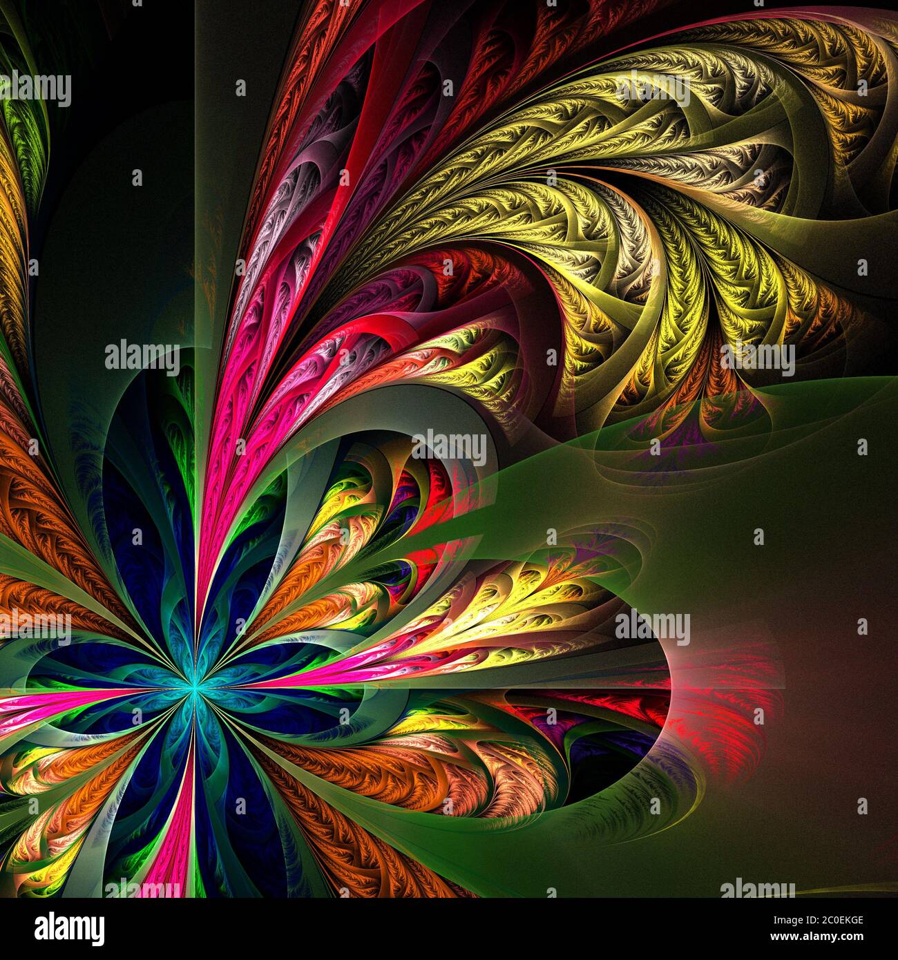 Diagonal asymmetrical multicolor fractal tracery. Collection - frosty ...