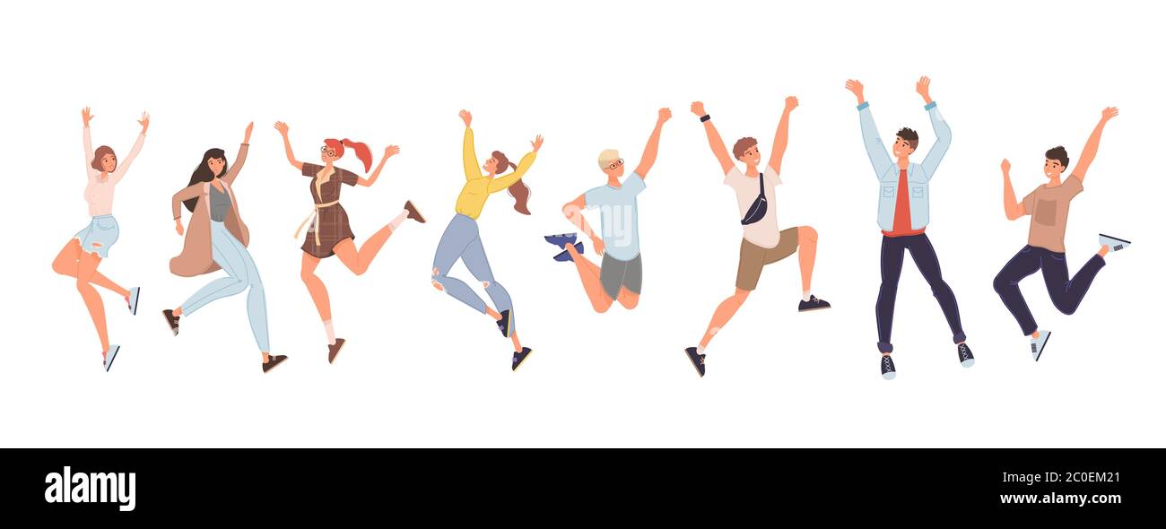 Happy people jumping high giving high five set Stock Vector Image & Art ...