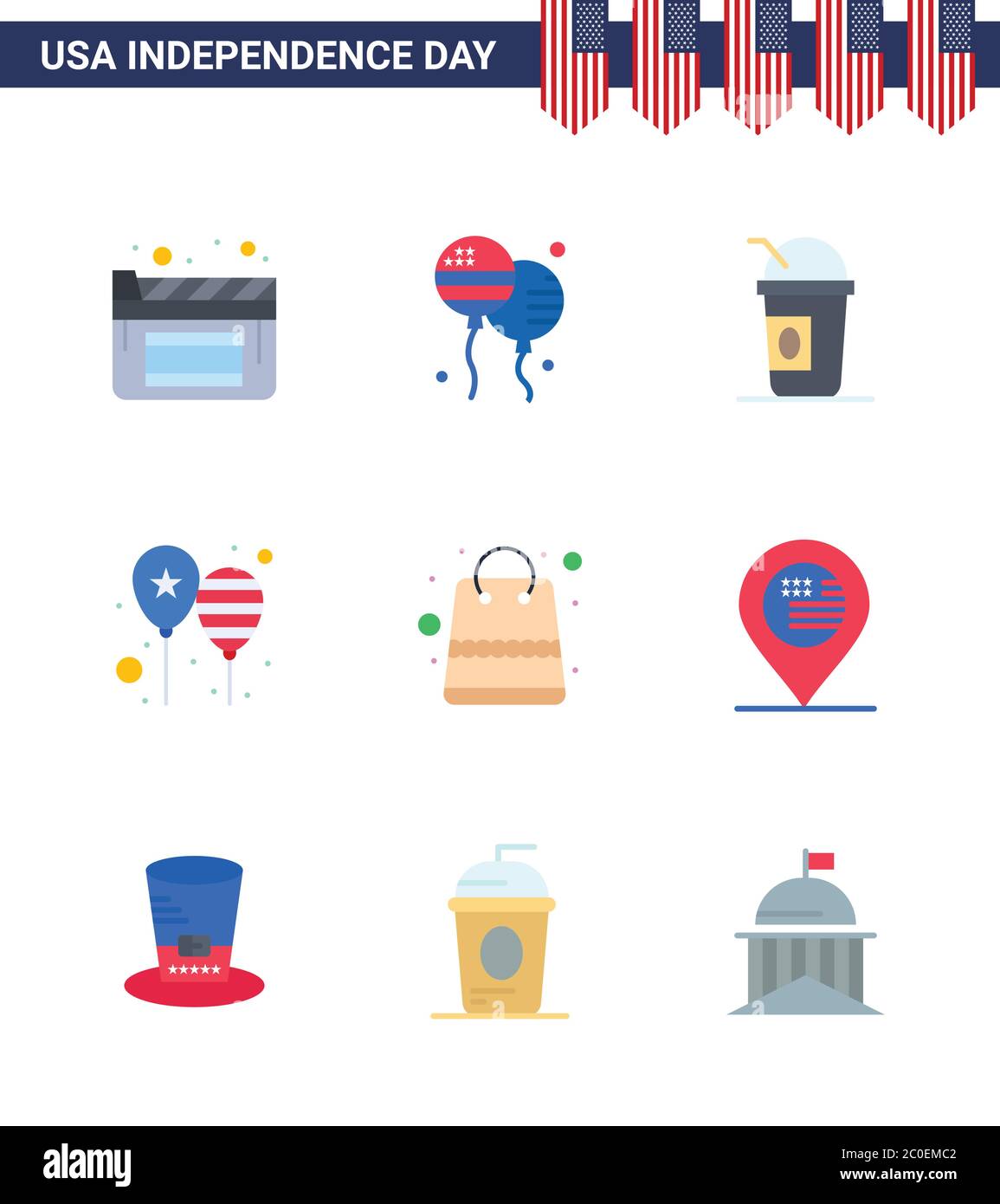 9 Creative USA Icons Modern Independence Signs and 4th July Symbols of ...