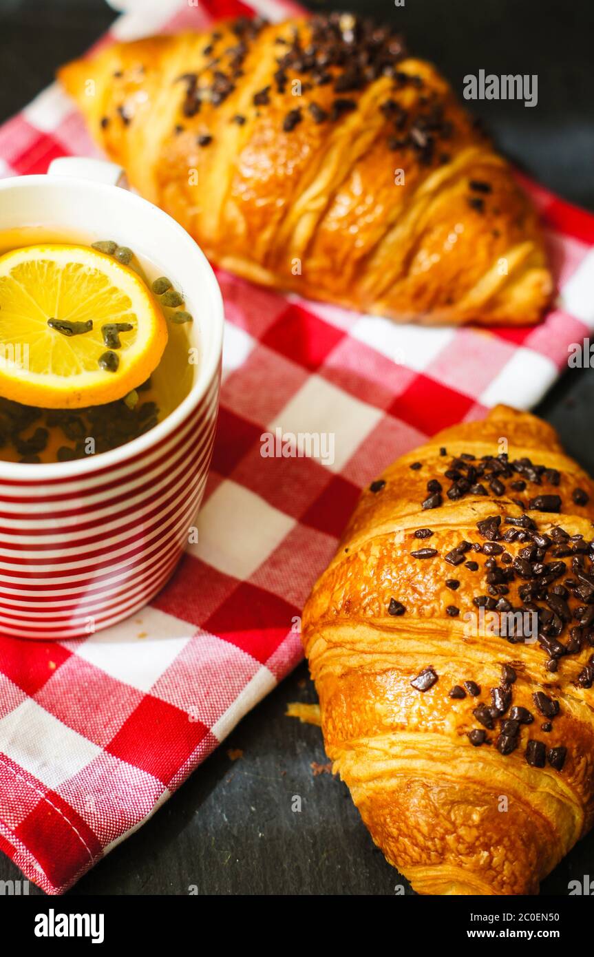 Traditional breakfast with croissant Stock Photo - Alamy