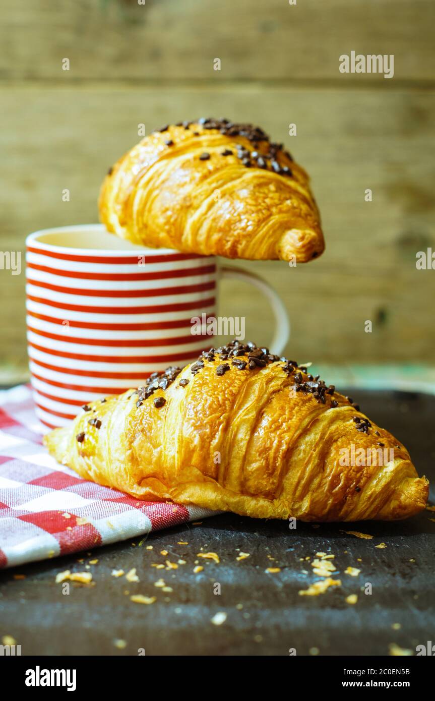 Traditional breakfast with croissant Stock Photo - Alamy