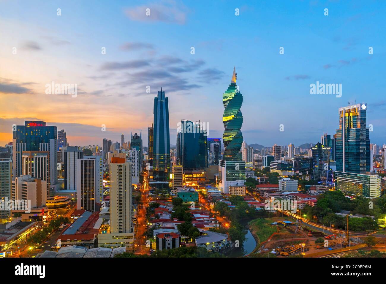 The skyline of Panama City with its skyscrapers in the financial ...