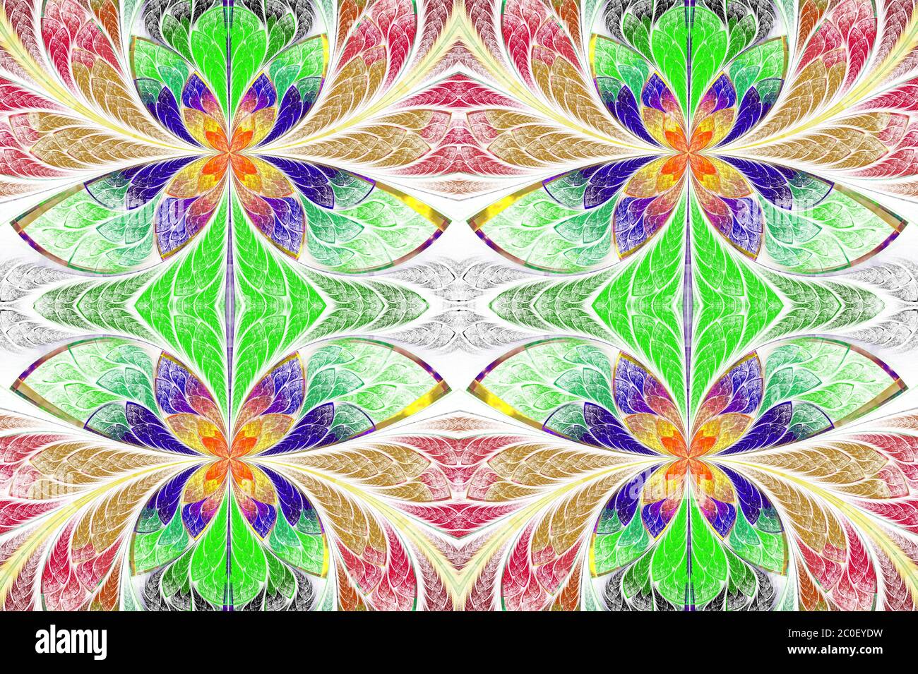 Multicolored symmetrical pattern in stained-glass window style. On ...
