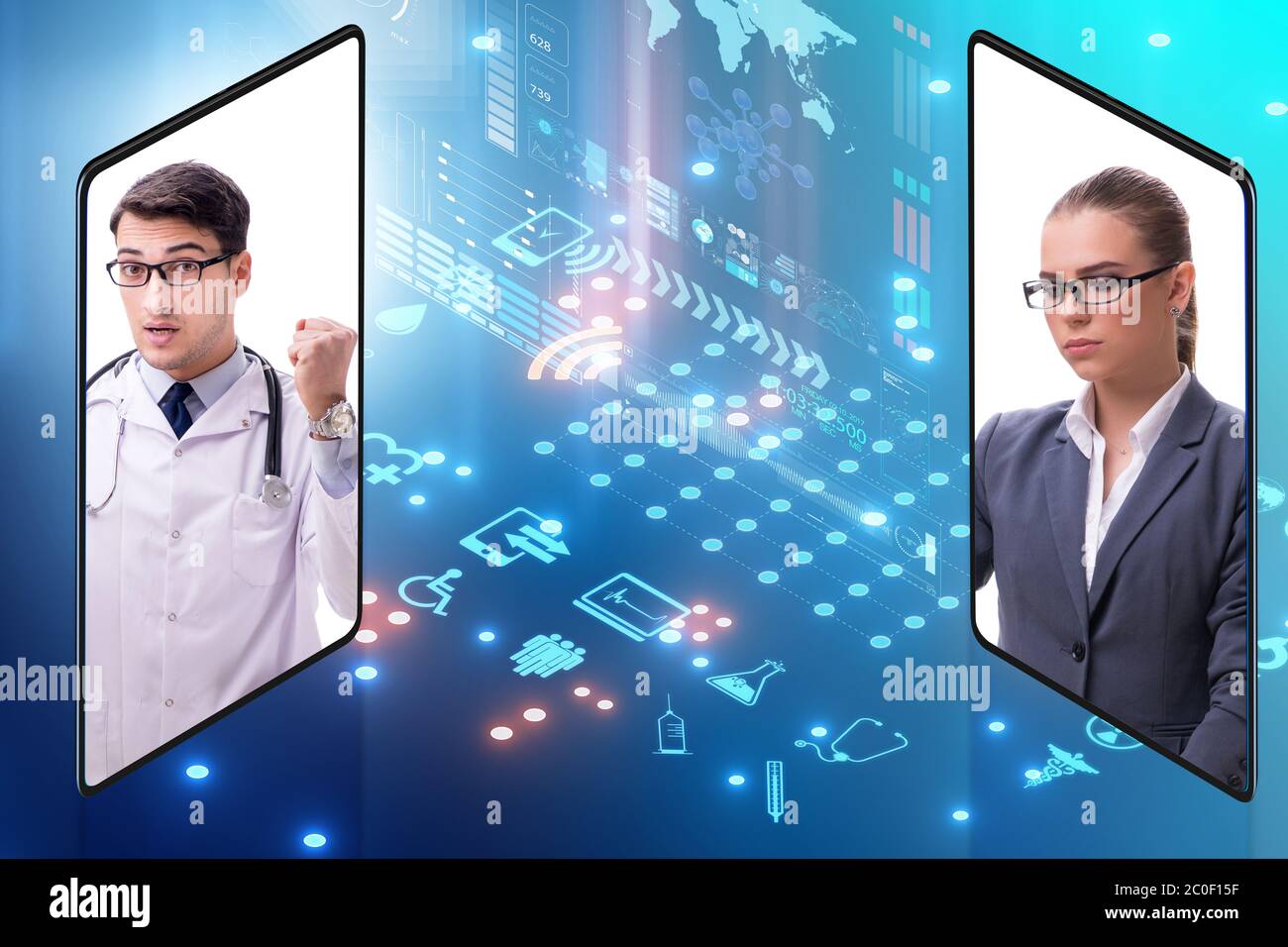 Telemedicine concept with remote treatment and consultation Stock Photo ...