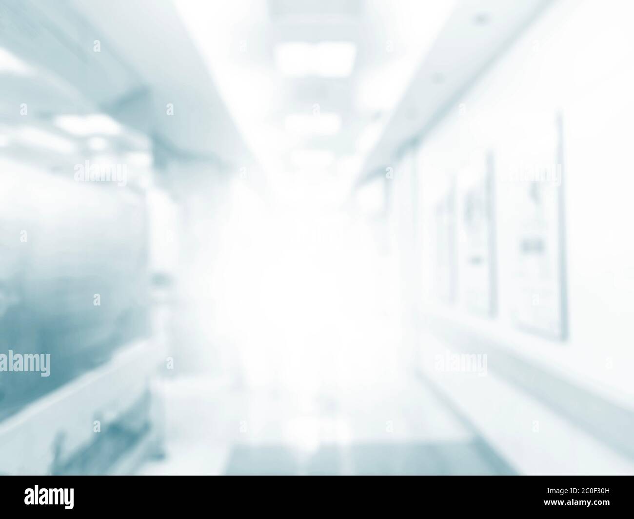 Long hospital hallway, background unfocused. luxury modern hospital ...