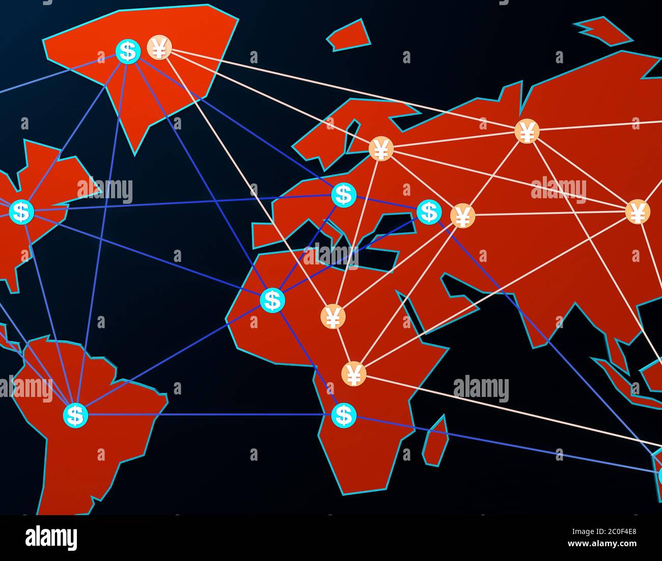 World network connection and economic competition, RMB and USD Stock ...
