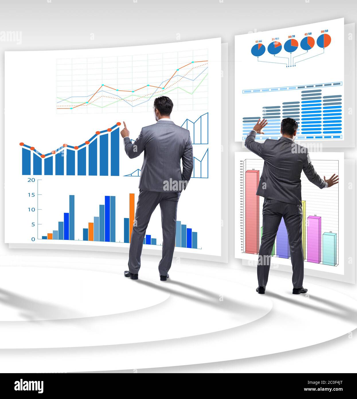 The businessman in business visualization and infographics concept ...