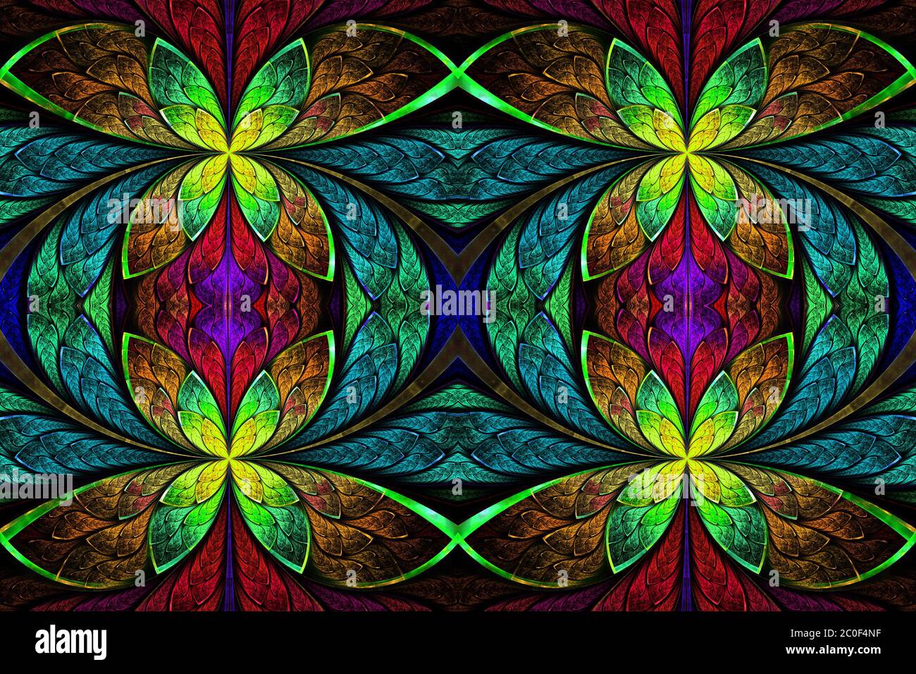 Multicolored symmetrical pattern in stained-glass window style. On ...