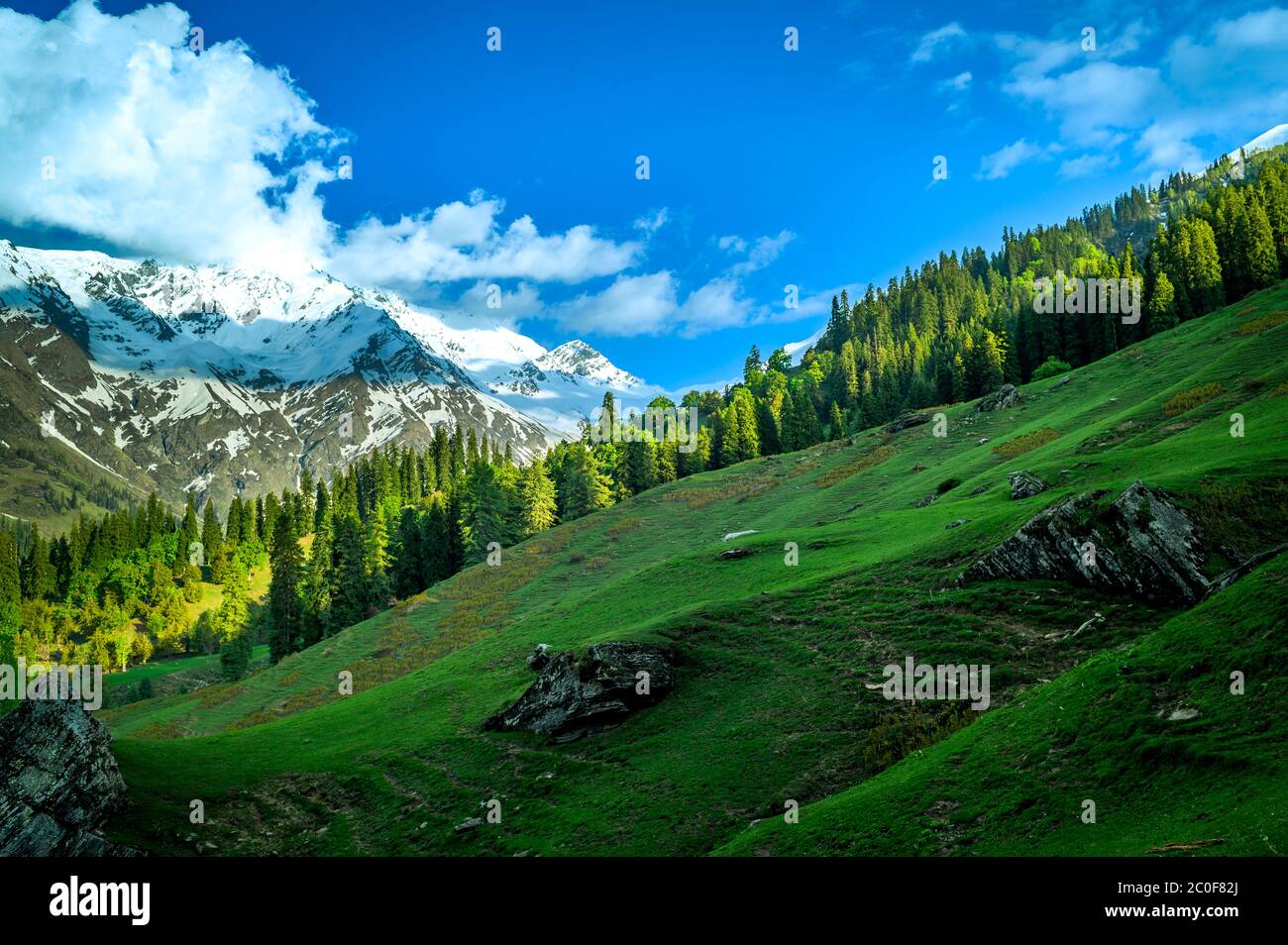 Beautiful view of Himalayan mountains, Kasol, Parvati valley, Himachal Pradesh, northern India ...