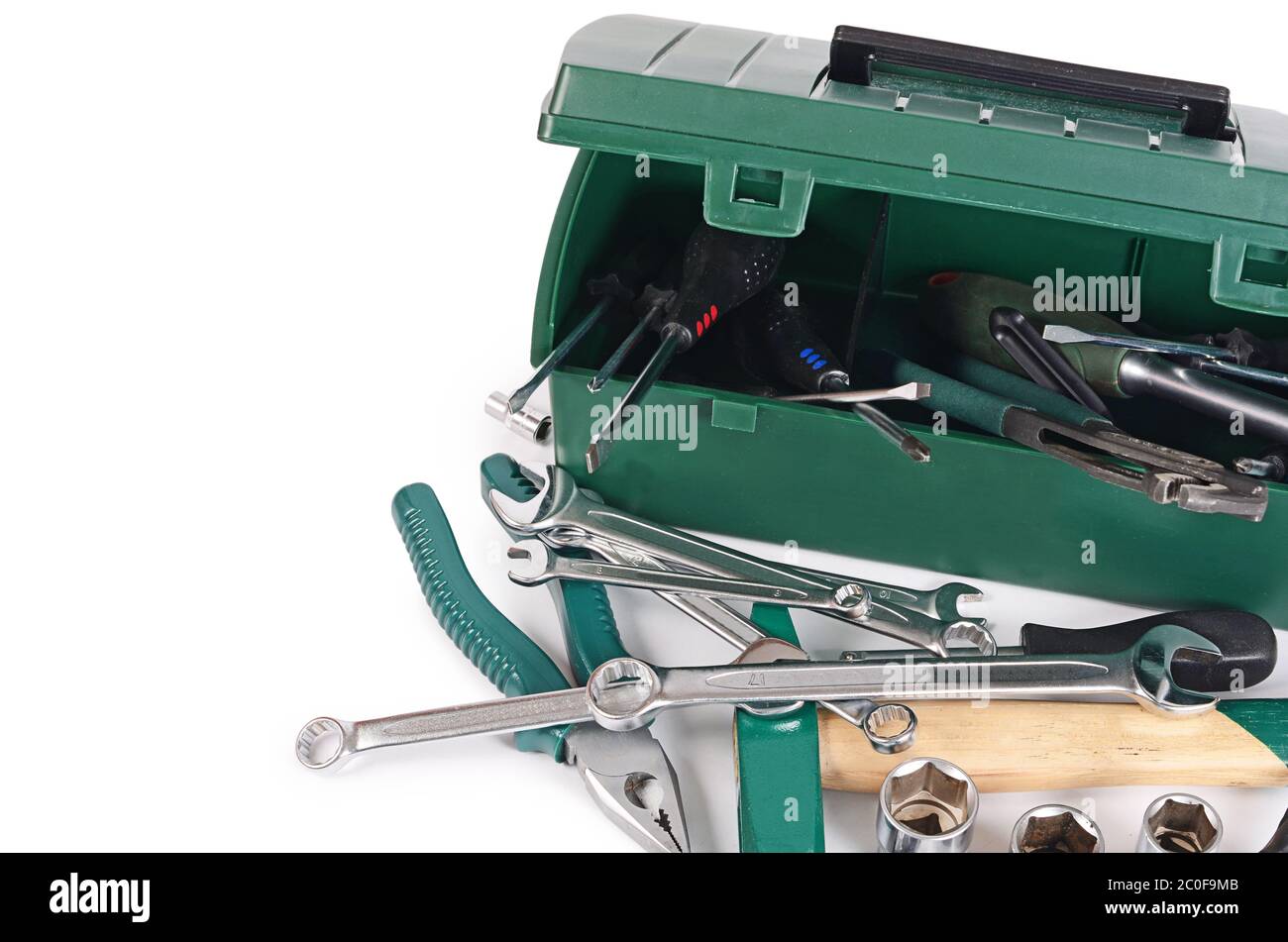 Box with construction tools isolated Stock Photo - Alamy