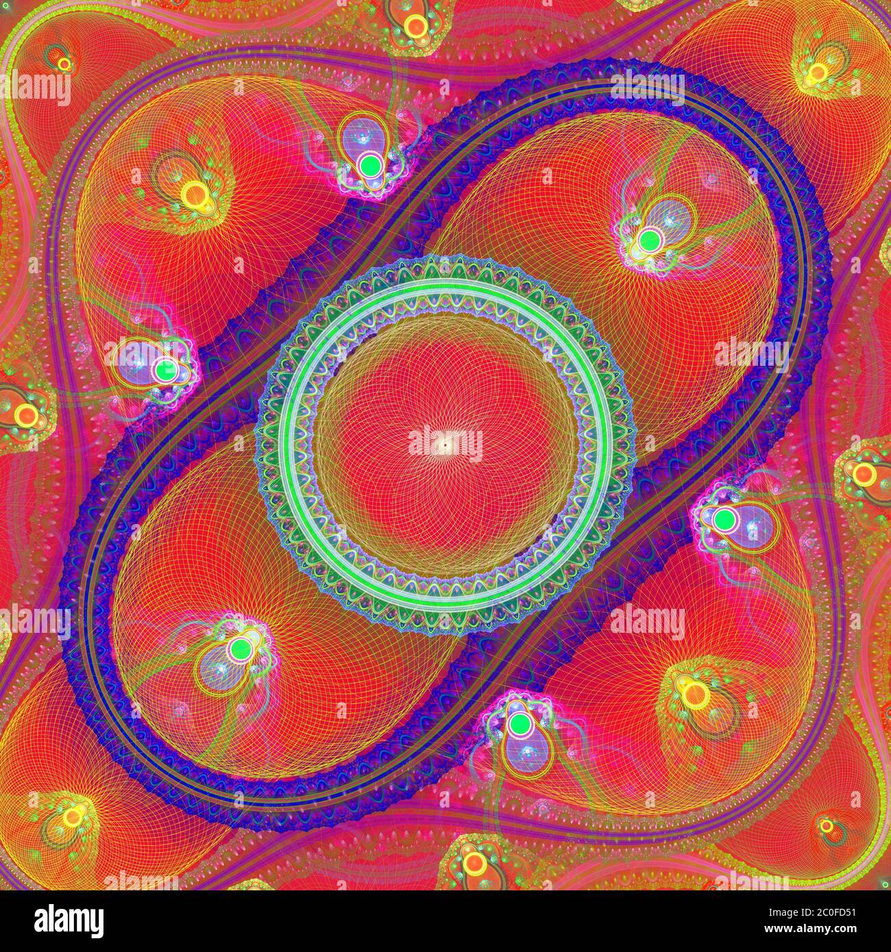 Symmetrical grid fractal pattern. Blue and pink palette. Computer ...