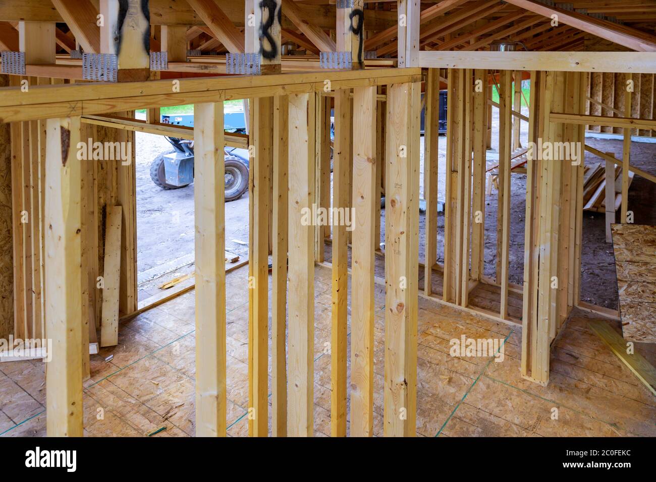 Under construction home framing interior view of a house Stock Photo ...