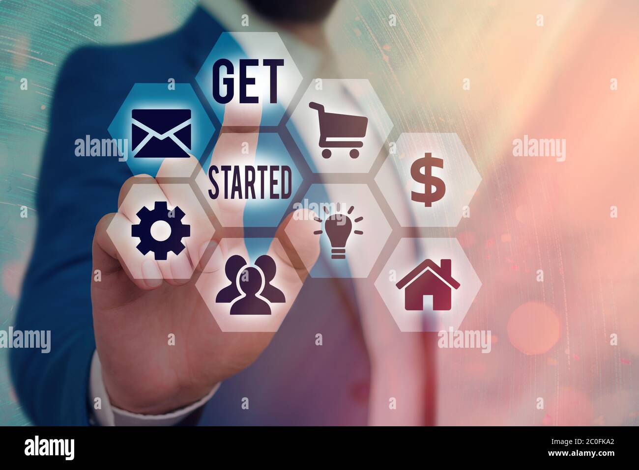 Writing note showing Get Started. Business concept for to begin accomplishing or working on the ...