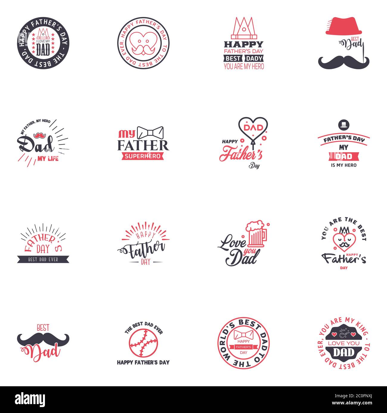 Happy Fathers day greeting hand lettering badges 16 Black and Pink Typo ...