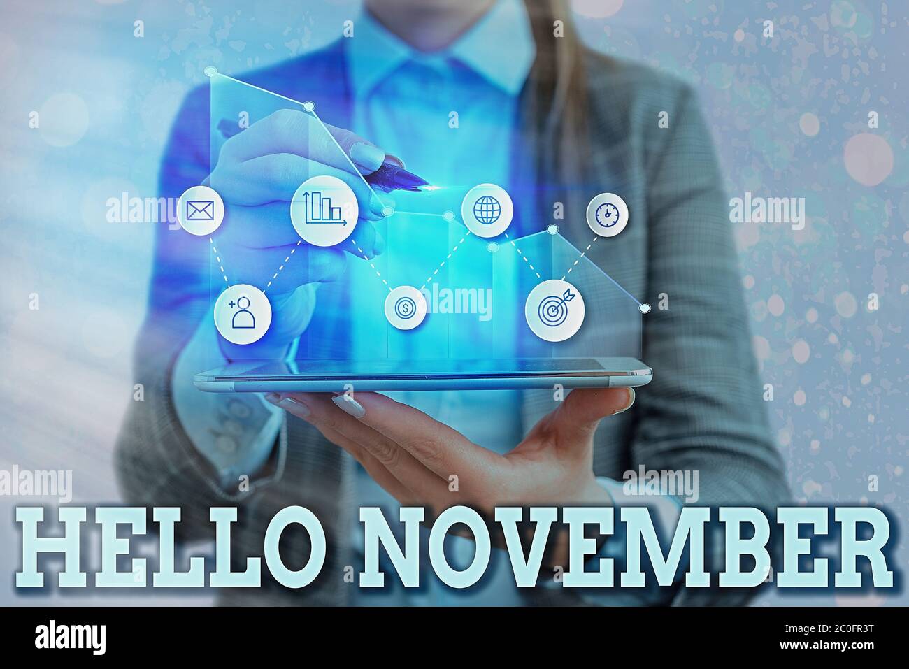 Writing note showing Hello November. Business concept for greeting used ...