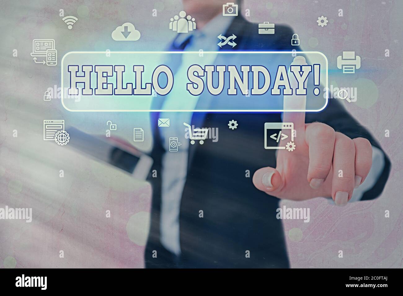 Conceptual hand writing showing Hello Sunday. Concept meaning inspired ...