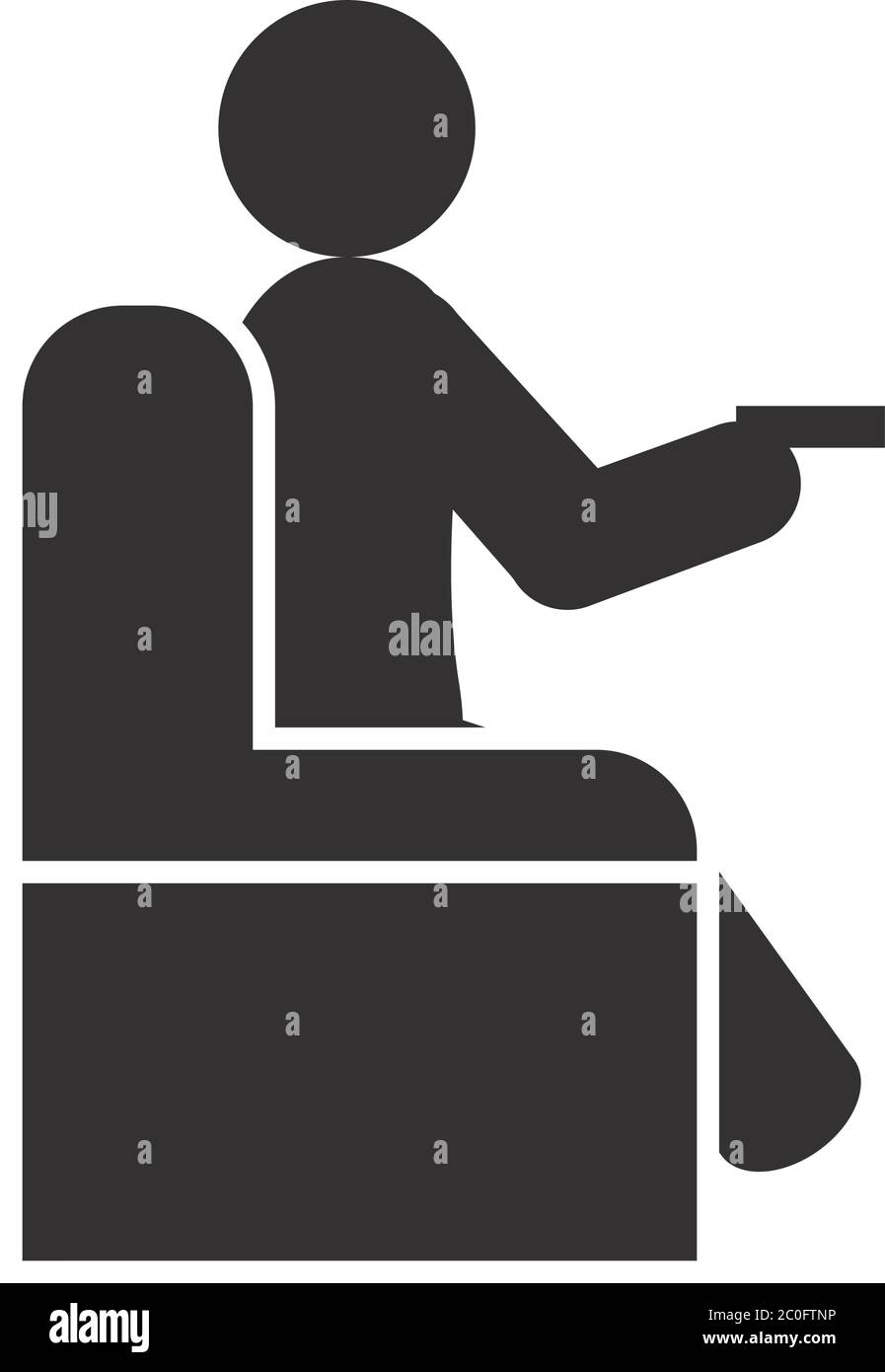 pictogram man sitting on a chair holding a remote control over white ...