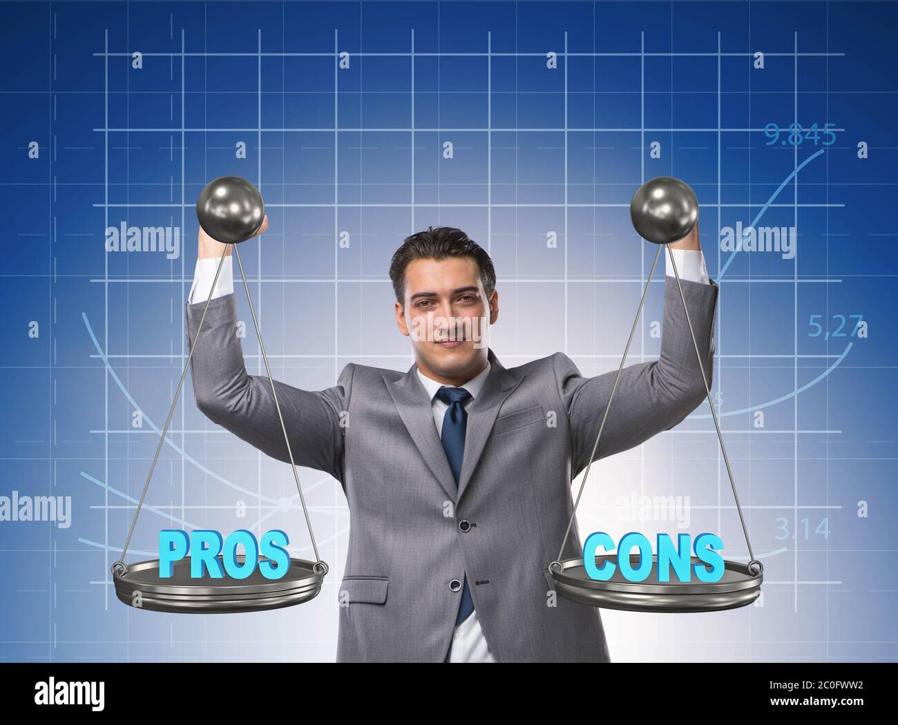 The businessman choosing pros and cons Stock Photo - Alamy