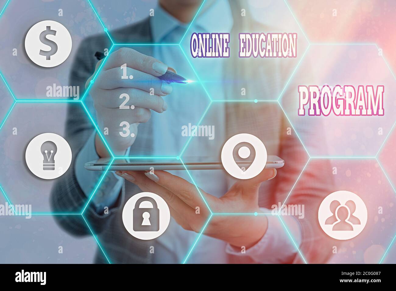 Writing note showing Online Education Program. Business concept for ...