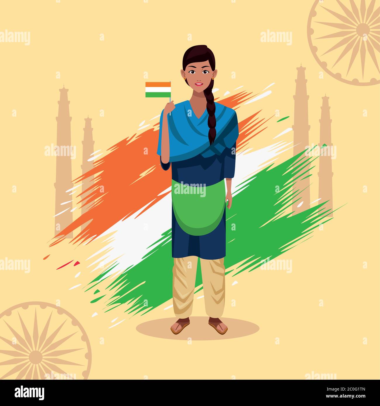 india happy independence day celebration card with woman and flag ...