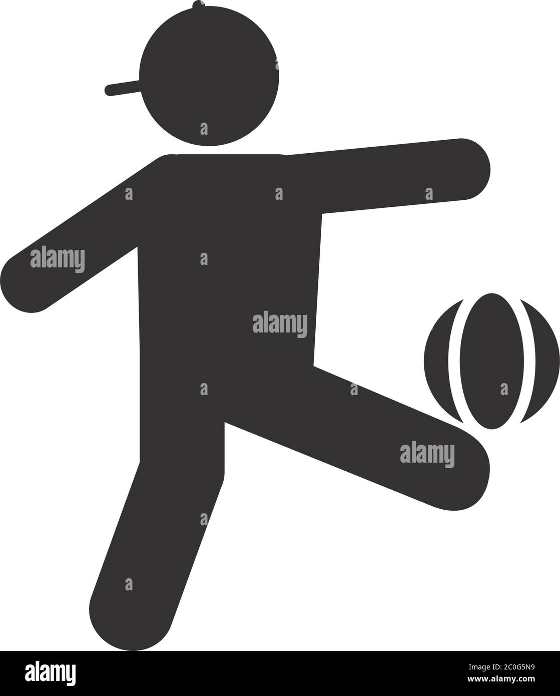 pictogram boy playing with a ball over white background, silhouette ...
