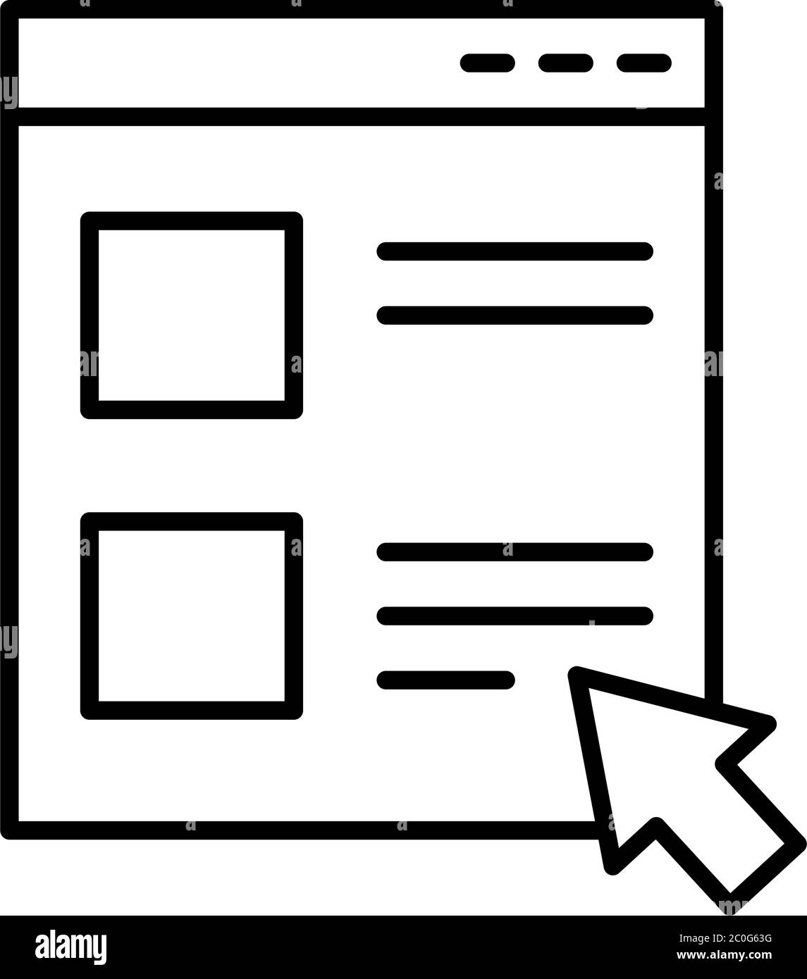 web page with cursor arrow icon over white background, line style ...