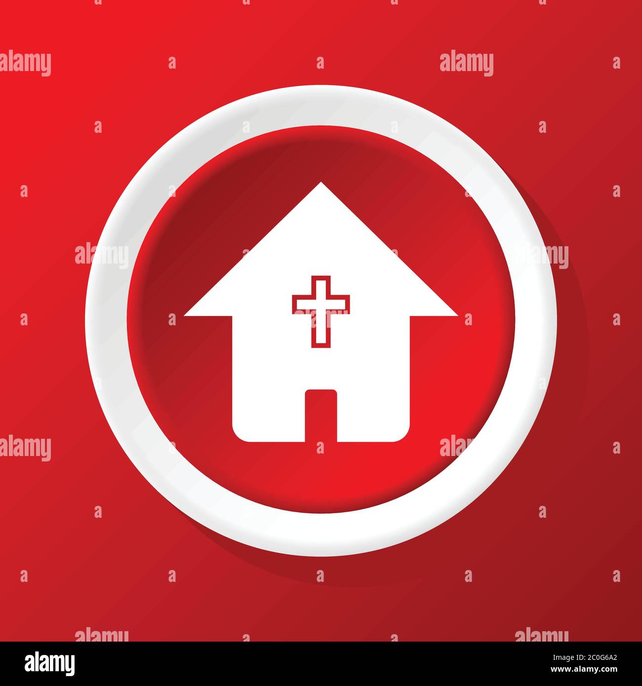 Christian house icon on red Stock Photo - Alamy
