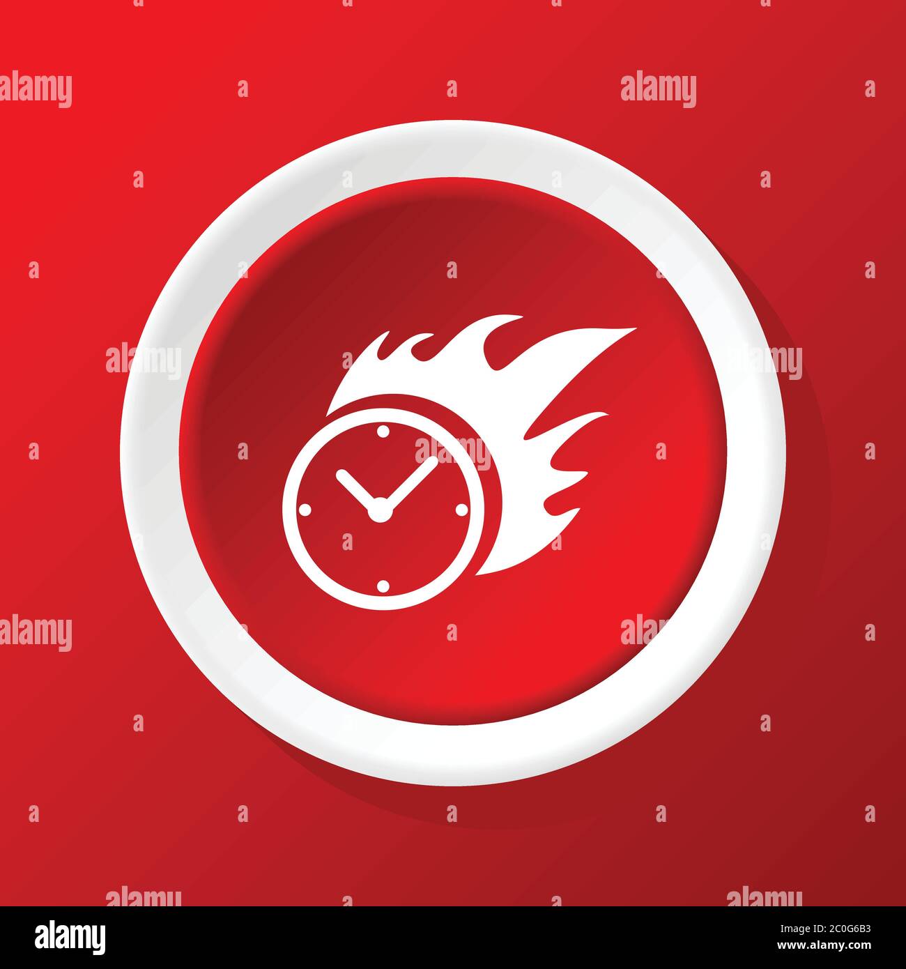 Burning clock icon on red Stock Photo - Alamy