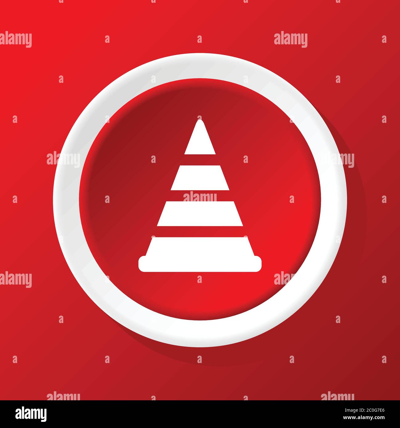 Traffic cone icon on red Stock Photo - Alamy