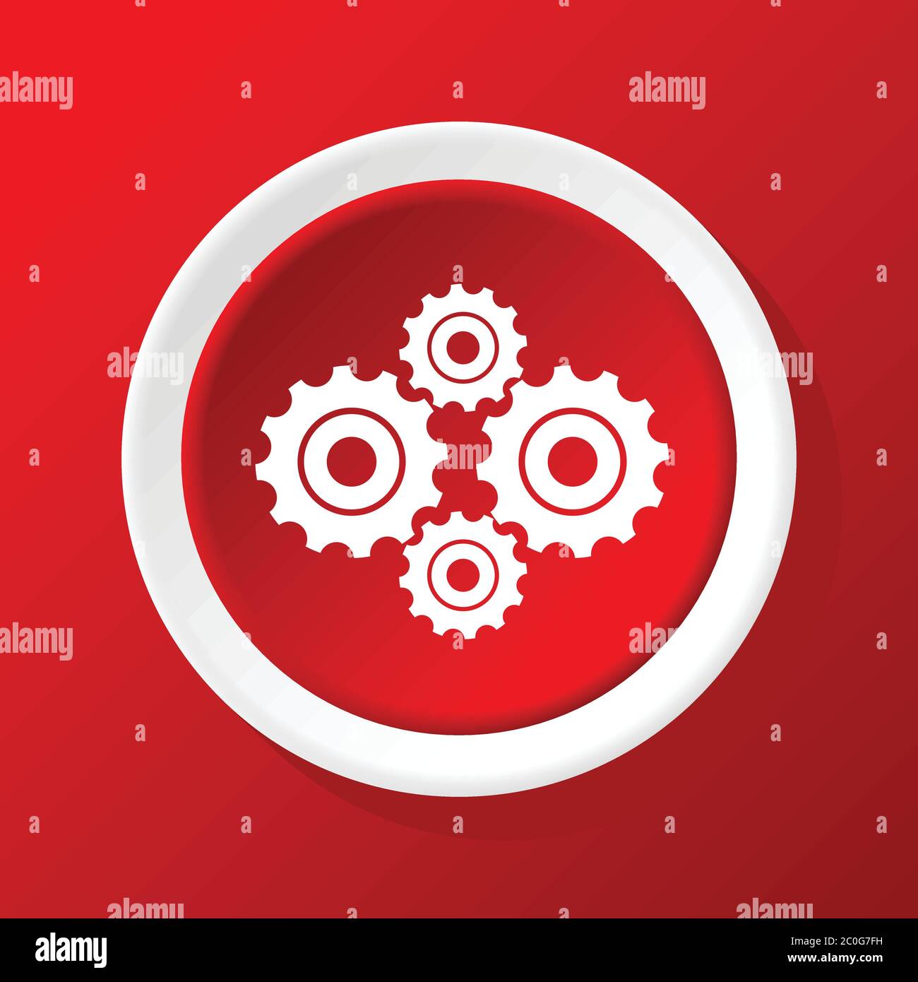 Cogs icon on red Stock Photo - Alamy