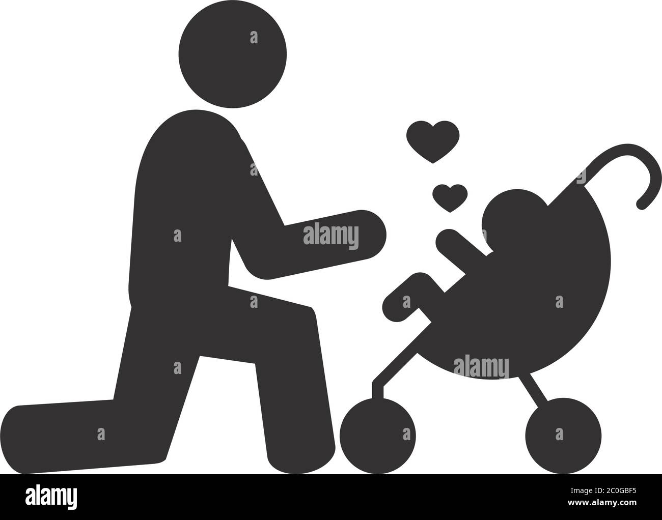 pictogram father with a baby on stroller with hearts icon over white ...