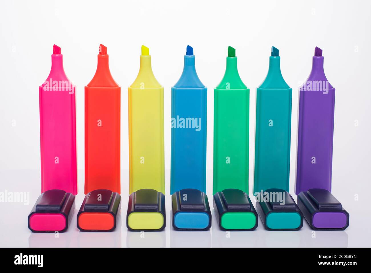 Office supplies concept. Photo of multicolored highlighter set with ...