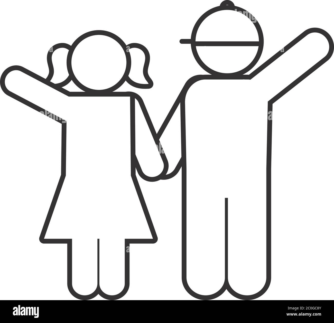 pictogram little boy and girl over white background, line style, vector ...