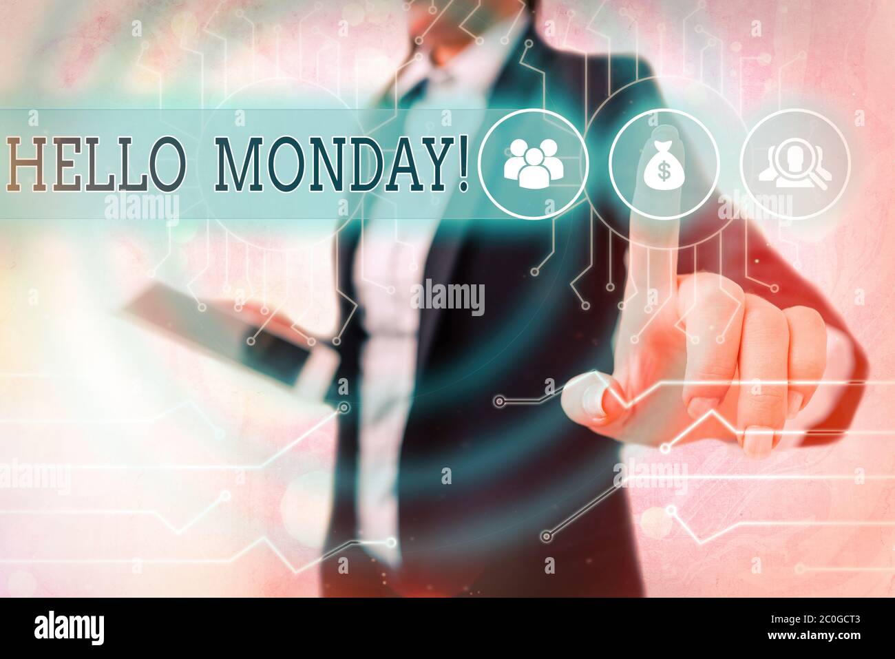 Writing note showing Hello Monday. Business concept for Good morning ...