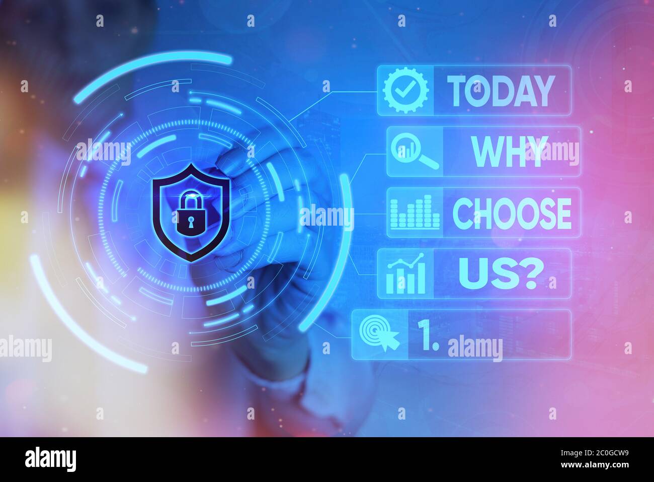 Writing note showing Why Choose Us Question. Business concept for ...